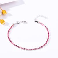 China New Trendy Diamond Bracelet 925 Silver Pink Zircons Adjustable For Women for sale