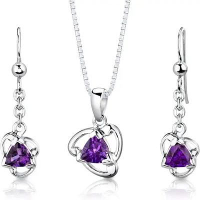 China Yujinfu 925 Sterling Silver Triangle Jewelry Set with Ruby and AAA Cubic Zirconia - 30pcs MOQ Custom Design for sale