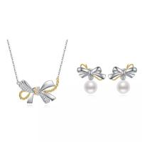 China Yujinfu 925 Sterling Silver Butterfly Pearl Jewelry Set with AAA Cubic Zirconia - 3-Piece Necklace, Earrings & Ring Collection for sale