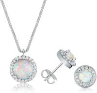 China Yujinfu 925 Sterling Silver Zircon Opal Jewelry Set with Rhodium Plating - 30 Piece MOQ for sale