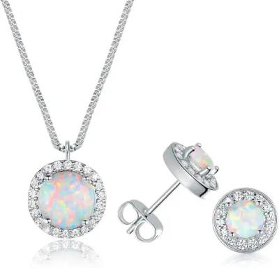 China Yujinfu 925 Sterling Silver Zircon Opal Jewelry Set with Rhodium Plating - 30 Piece MOQ for sale