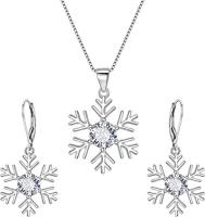 China Engagement Wedding Women Silver Snowflake Jewelry CZ925 Silver Necklace Earring Set for sale