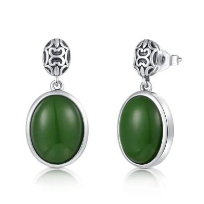 China Wholesale Oval Shaped Green Emerald Stone Earrings 2.00g Silver For Girls Ladies Women for sale