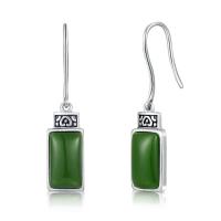 China Casual 3.10g 925 Sterling Silver Earrings Natural Stone Emerald Jade for sale
