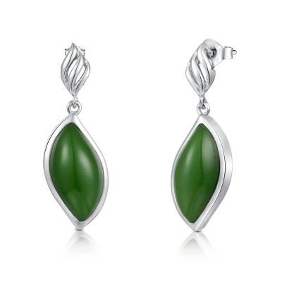 China Leaf Designs 925 Sterling Silver Stud Earrings Gemstone Emerald Green Stone Earrings for sale