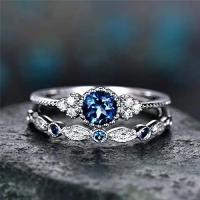 China 925 Sterling Silver Diamond Engagement Rings Blue Zircon Engagement Ring for sale