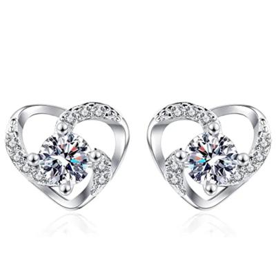 China Fashionable 925 Silver Ear Studs , 925 Silver Sterling Heart Shaped CZ Earrings for sale