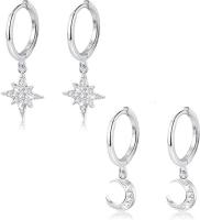 China Sun Moon 925 Silver CZ Earrings , Rhodium Plated Moon Star Earring for sale