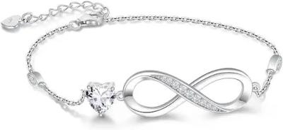 China Fashion Women's Charming Heart Diamond Bracelet 925 Sterling Silver Adjustable for sale