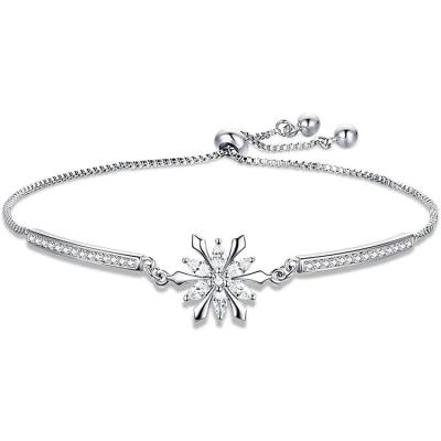 China 925 CZ Silver Snowflake Bracelet Women'S Girls Plating Adjustable Chain for sale