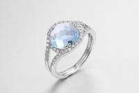 China Blue Gemstone Sterling Silver Rings For Women Lightweight 2.5g Blue Stone Jewelry for sale