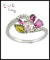 China 925 Silver Gemstone Rings For Casual / Party Tourmaline Stone 3-5g Silver Weight for sale