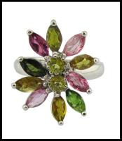 China Stylish Rhodium Plated Gemstone Rings In Round And Oval Shapes For Elegant Fashion Tourmaline for sale