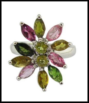 China Stylish Rhodium Plated Gemstone Rings In Round And Oval Shapes For Elegant Fashion Tourmaline for sale