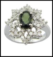China Elegant Tourmaline Silver Gemstone Rings With Rhodium Plating for sale