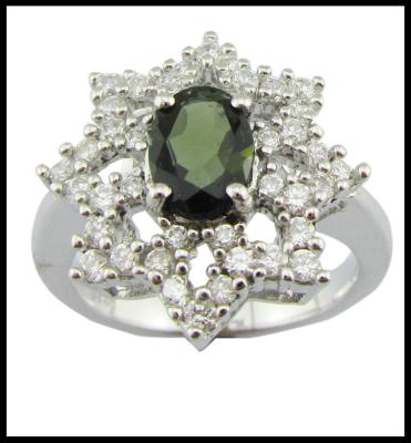 China Elegant Tourmaline Silver Gemstone Rings With Rhodium Plating for sale