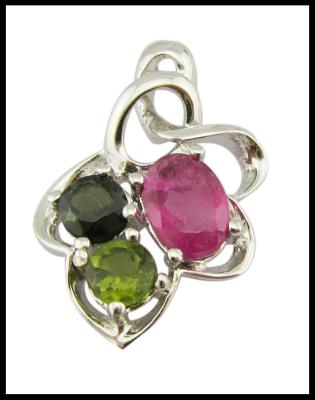 China 925 Silver Gemstone Pendant Colorful Tourmaline And Zircon Main Stone Teardrop Design for sale