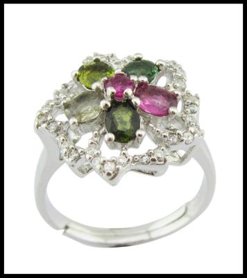 China Sterling Silver Gemstone Rings With 925 Purity Rhodium Plating Color Tourmaline Stone for sale