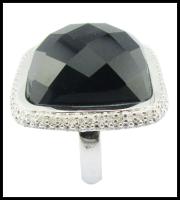 China 925 Sterling Silver Rings With Black Agate Gemstones Silver Gemstone Rings Sterling Silver Love Ring for sale