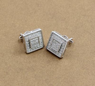 China 925 Sterling Silver Stud Earrings With Cubic Zirconia Stones Square Earring Stud Unique CZ High for sale