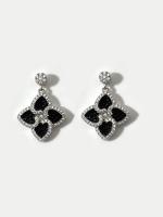 China 925 Sterling Silver Black White Micro Pave Setting AAA CZ Dangle Pendant 4 Leaf Shape Symbolizing Prosperity Longevity and Auspiciousness for Elegant Jewelry Collections, Lucky Jewelry Set for sale