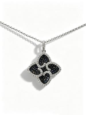 China 925 Sterling Silver Black White Micro Pave Setting AAA CZ Dangle Pendant 4 Leaf Shape Symbolizing Prosperity Longevity and Auspiciousness for Elegant Jewelry Collections, Lucky Jewelry Set for sale