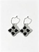 China 925 Sterling Silver Black White Micro Pave Setting AAA CZ Dangle Pendant 4 Leaf Shape Symbolizing Prosperity Longevity and Auspiciousness for Elegant Jewelry Collections, Lucky Jewelry Set for sale