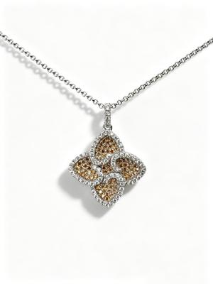 China 925 Sterling Silver Dark Champagne White Colorful CZ Setting AAA CZ Dangle Pendant 4 Leaf Shape Symbolizing Prosperity Longevity and Auspiciousness for Elegant Jewelry Collections, Lucky Jewelry Set for sale