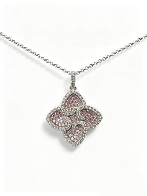 China 925 Sterling Silver Peach Pink White Colorful CZ Setting AAA CZ Dangle Pendant 4 Leaf Shape Symbolizing Prosperity Longevity and Auspiciousness for Elegant Jewelry Collections, Lucky Jewelry Set for sale