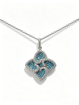 China 925 Sterling Silver Aquamarine White Colorful CZ Setting AAA CZ Dangle Pendant 4 Leaf Shape Symbolizing Prosperity Longevity and Auspiciousness for Elegant Jewelry Collections, Lucky Jewelry Set for sale