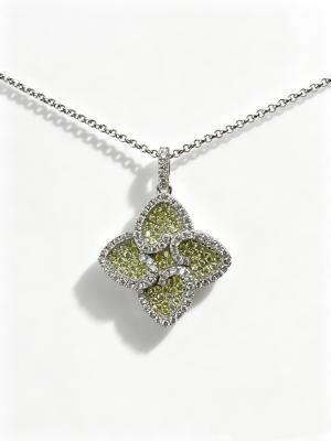 China 925 Sterling Silver Apple Green White Colorful CZ Setting AAA CZ Dangle Pendant 4 Leaf Shape Symbolizing Prosperity Longevity and Auspiciousness for Elegant Jewelry Collections, Lucky Jewelry Set for sale