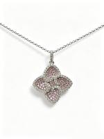 China 925 Sterling Silver Apple Green White Colorful CZ Setting AAA CZ Dangle Pendant 4 Leaf Shape Symbolizing Prosperity Longevity and Auspiciousness for Elegant Jewelry Collections, Lucky Jewelry Set for sale