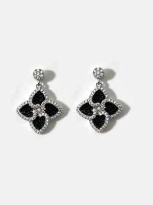 China Hot Summer Silver Earrings Sterling CZ Pointy Lucky Four-Leaf Clover Colorful Black+White CZ Suitable for Casual and Formal Events Dangle Earring Stud Back, Cute Sterling Silver Earrings for sale