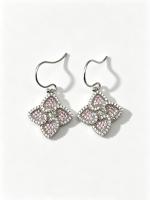 China Hot Summer Silver Earrings Sterling CZ Pointy Lucky Four-Leaf Clover Colorful Peach Pink+White CZ Suitable for Casual and Formal Events Dangle Earring Stud Back, Cute Sterling Silver Earrings for sale