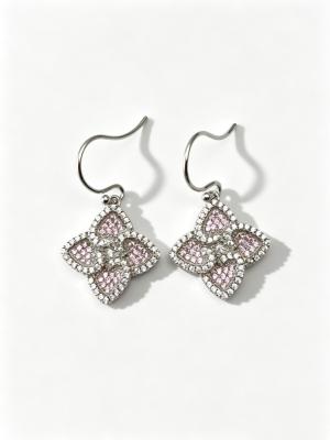 China Hot Summer Silver Earrings Sterling CZ Pointy Lucky Four-Leaf Clover Colorful Peach Pink+White CZ Suitable for Casual and Formal Events Dangle Earring Stud Back, Cute Sterling Silver Earrings for sale