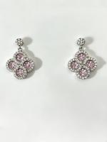 China Hot Summer Silver Earrings Sterling CZ Pointy Lucky Four-Leaf Clover Colorful Peach Pink+White CZ Suitable for Casual and Formal Events Dangle Earring Stud Back, Cute Sterling Silver Earrings for sale