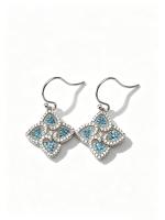 China Pointy Lucky Four-Leaf Clover 925 Silver CZ Earrings Lightweight Sterling Silver Aquamarine + White Cubic Zirconia earrings designed for Comfortable wear and lasting Shine for sale