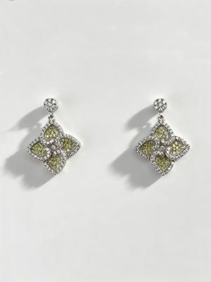 China Hot Summer Silver Earrings Sterling CZ Pointy Lucky Four-Leaf Clover Colorful Apple Green +White CZ Suitable for Casual and Formal Events Dangle Earring Stud Back, Cute Sterling Silver Earrings for sale