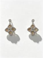 China Hot Summer Silver Earrings Sterling CZ Pointy Lucky Four-Leaf Clover Colorful Dark Champagne +White CZ Suitable for Casual and Formal Events Dangle Earring Stud Back, Cute Sterling Silver Earrings for sale