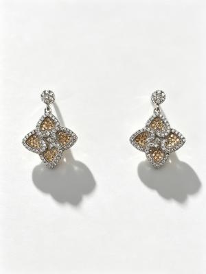China Hot Summer Silver Earrings Sterling CZ Pointy Lucky Four-Leaf Clover Colorful Dark Champagne +White CZ Suitable for Casual and Formal Events Dangle Earring Stud Back, Cute Sterling Silver Earrings for sale