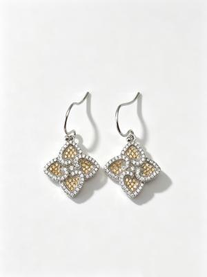 China 2026 Summer Silver Earrings Sterling CZ Pointy Lucky Four-Leaf Clover Colorful Dark Champagne +White CZ Suitable for Casual and Formal Events Dangle Earring Hook, Cute Sterling Silver Earrings for sale