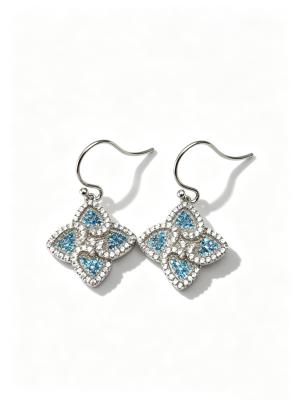 China 2026 Summer Silver Earrings Sterling CZ Pointy Lucky Four-Leaf Clover Colorful Aquamarine +White CZ Suitable for Casual and Formal Events Dangle Earring Hook, Fashion Sterling Silver Earrings for sale