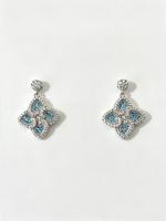 China 2026 Summer Silver Earrings Sterling CZ Pointy Lucky Four-Leaf Clover Colorful Aquamarine +White CZ Suitable for Casual and Formal Events Dangle Earring Hook, Fashion Sterling Silver Earrings for sale