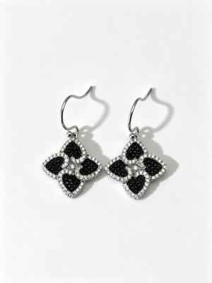 China 2026 Summer Silver Earrings Sterling CZ Pointy Lucky Four-Leaf Clover Colorful Black +White CZ Suitable for Casual and Formal Events Dangle Earring Hook, Fashion Sterling Silver Earrings for sale