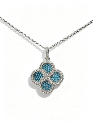 China 925 Silver CZ Pendant with Aquamarine White AAA CZ Stones Lucky Flower-shaped pendant Jewelry Rhodium Plated for Prosperity Longevity Jewelry for sale
