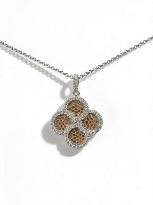 China 2026 Hot Summer 925 Silver CZ Pendant with Dark Champagne White AAA CZ Stones Lucky Flower-shaped Pendant Jewelry Rhodium Plated for Prosperity Longevity Jewelry for sale