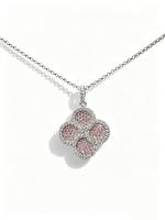 China 925 Silver CZ Pendant with Aquamarine White AAA CZ Stones Lucky Flower-shaped pendant Jewelry Rhodium Plated for Prosperity Longevity Jewelry for sale