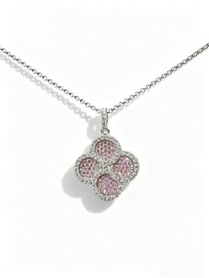 China 2026 Hot Summer 925 Silver CZ Pendant with Peach Pink White AAA CZ Stones Lucky Flower-shaped Pendant Jewelry Rhodium Plated for Prosperity Longevity Jewelry for sale