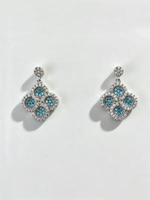 China 2026 New Hot Summer 925 Silver CZ Earrings Rhodium Plated Hypoallergenic Lucky Flower Circle Design with Aquamarine and White AAA CZ Stones for sale