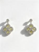 China Rhodium Plated 925 Silver CZ Earrings with Apple Green and White AAA CZ Stones in Round Lucky Flower Circle Design for sale
